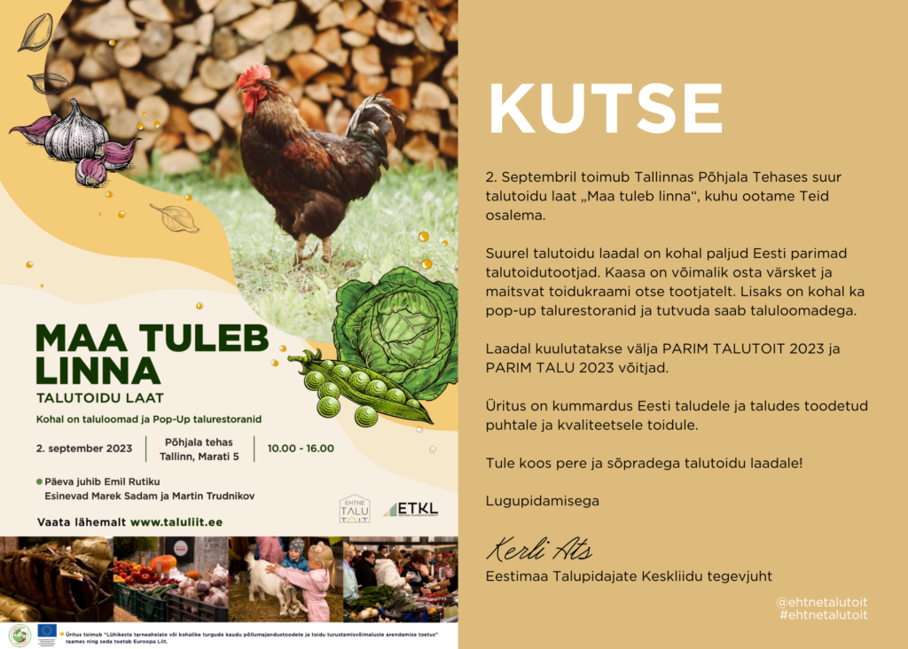 KUTSE: "Maa tuleb linna" suurele talutoidulaadale sellel laupäeval 2.09 ...